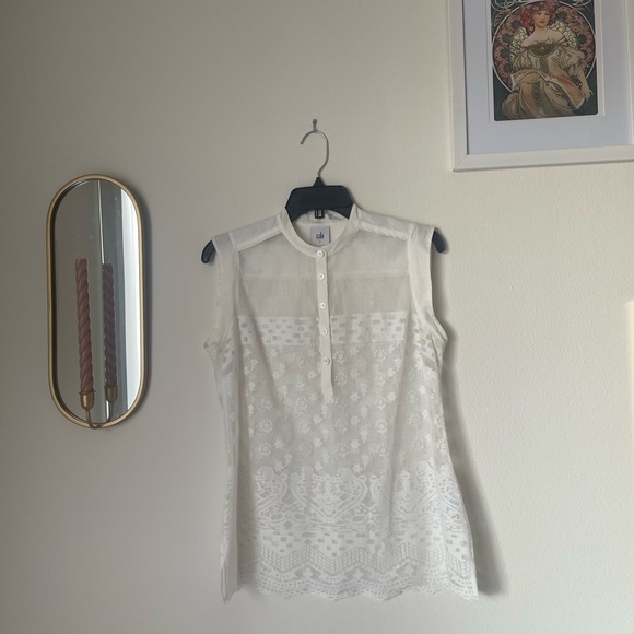 CAbi | Tops | Cabi Lace White Button Down Sleeveless Blouse | Poshmark